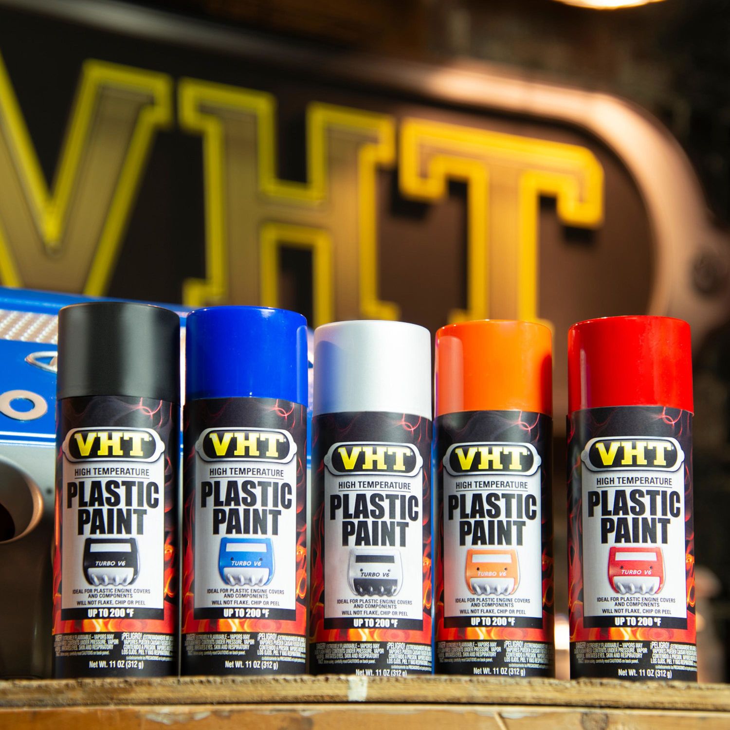 Pintura para Plastico de Alta Temperatura VHT Color Negro Lustroso de 11oz