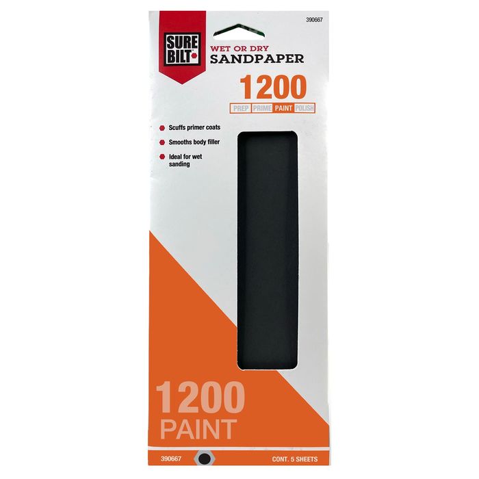 SureBilt 3 2 3in x 9in Wet or Dry Sandpaper 1200 Grit 5 Pack