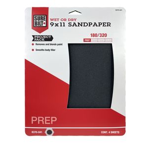SureBilt 180, 230 Grit 9in x 11in Wet or Dry Sandpaper 4 Pack