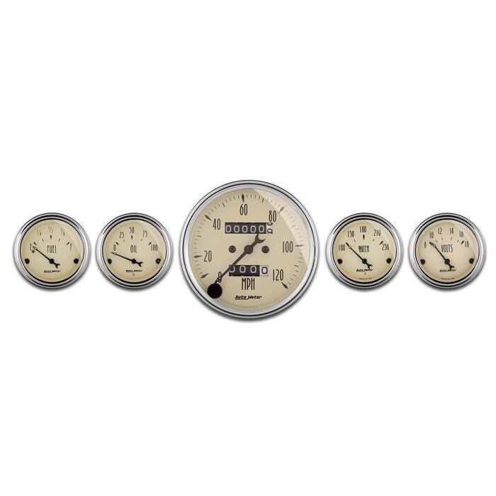AutoMeter Antique Beige 3 1/8in and 2 1/16in Mechanical Multiple Gauge Set 5 Piece