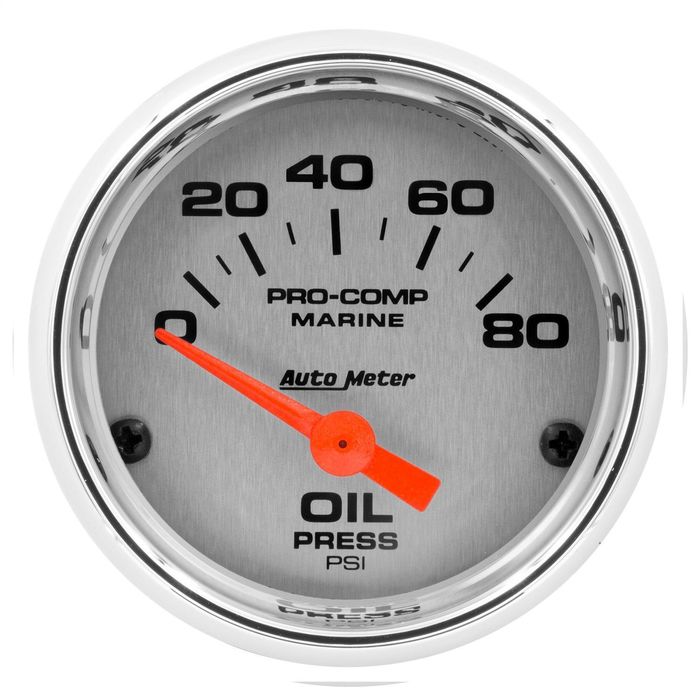 AutoMeter 2 1/16in 0-80 PSI Marine Chrome Ultra-Lite Electric Oil ...