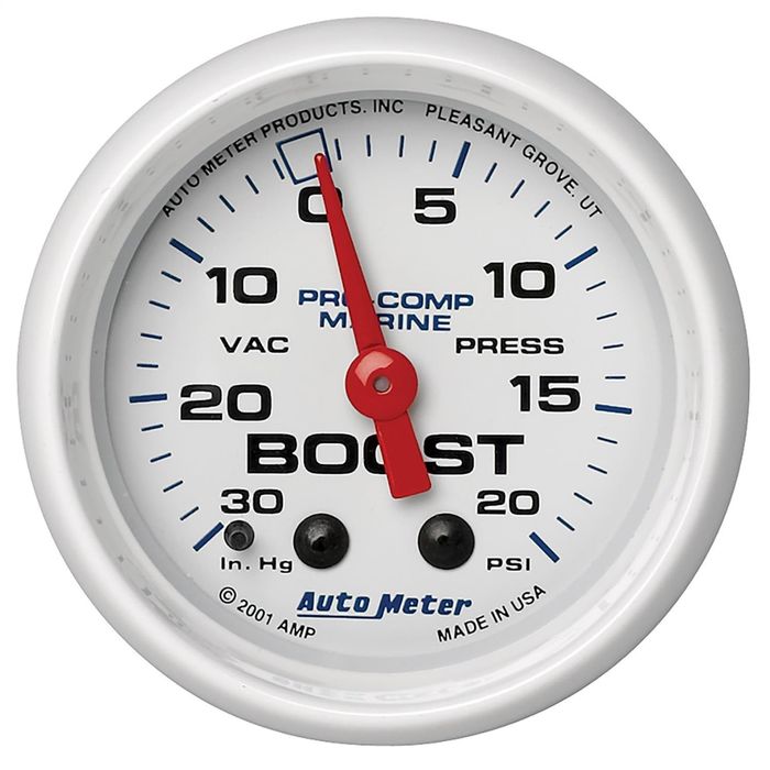 AutoMeter Marine White 2 1/16in 0-30 IN HG 0-20 PSI Mechanical Vacuum ...