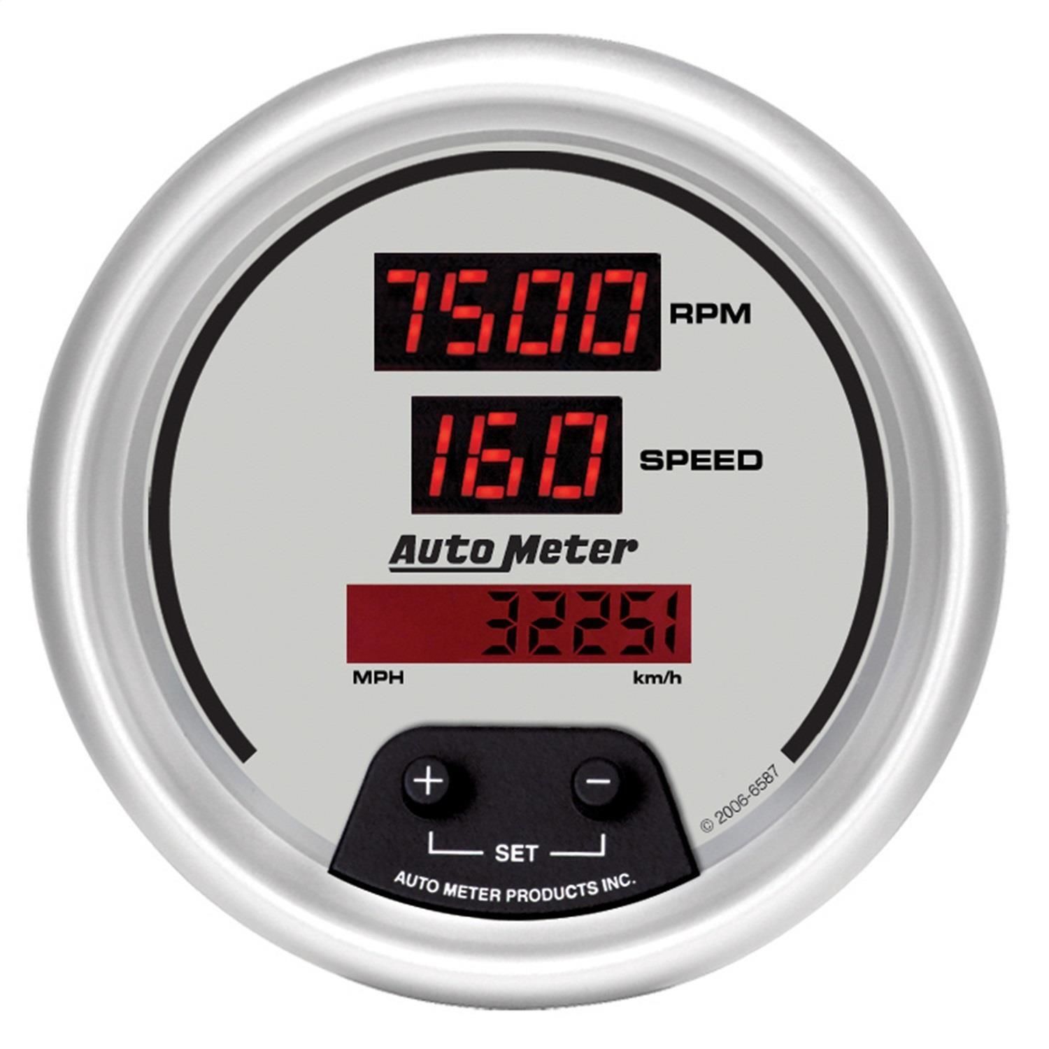 AutoMeter Silver with Red 3 3/8in 260 MPH 260Kmh/10KRPM Electric ...