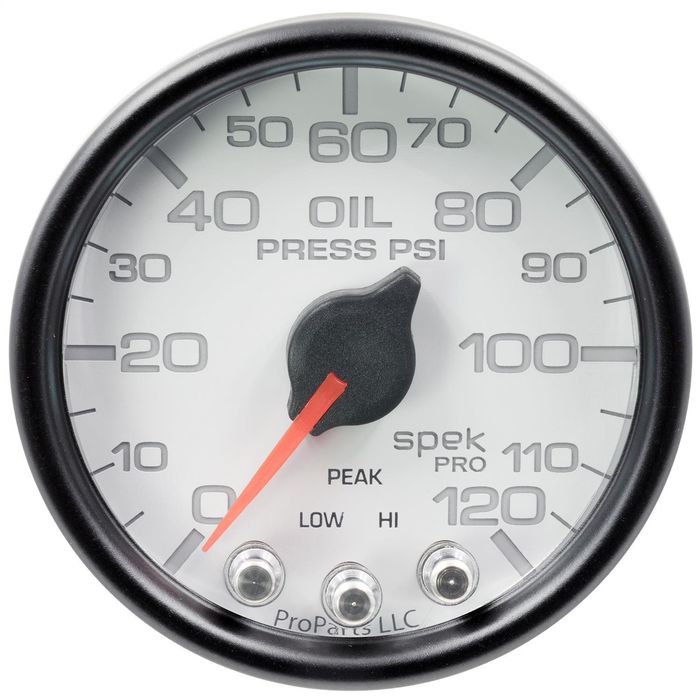AutoMeter White with Black 2 1/16in 0-120 PSI Spek - Pro Oil Pressure Gauge