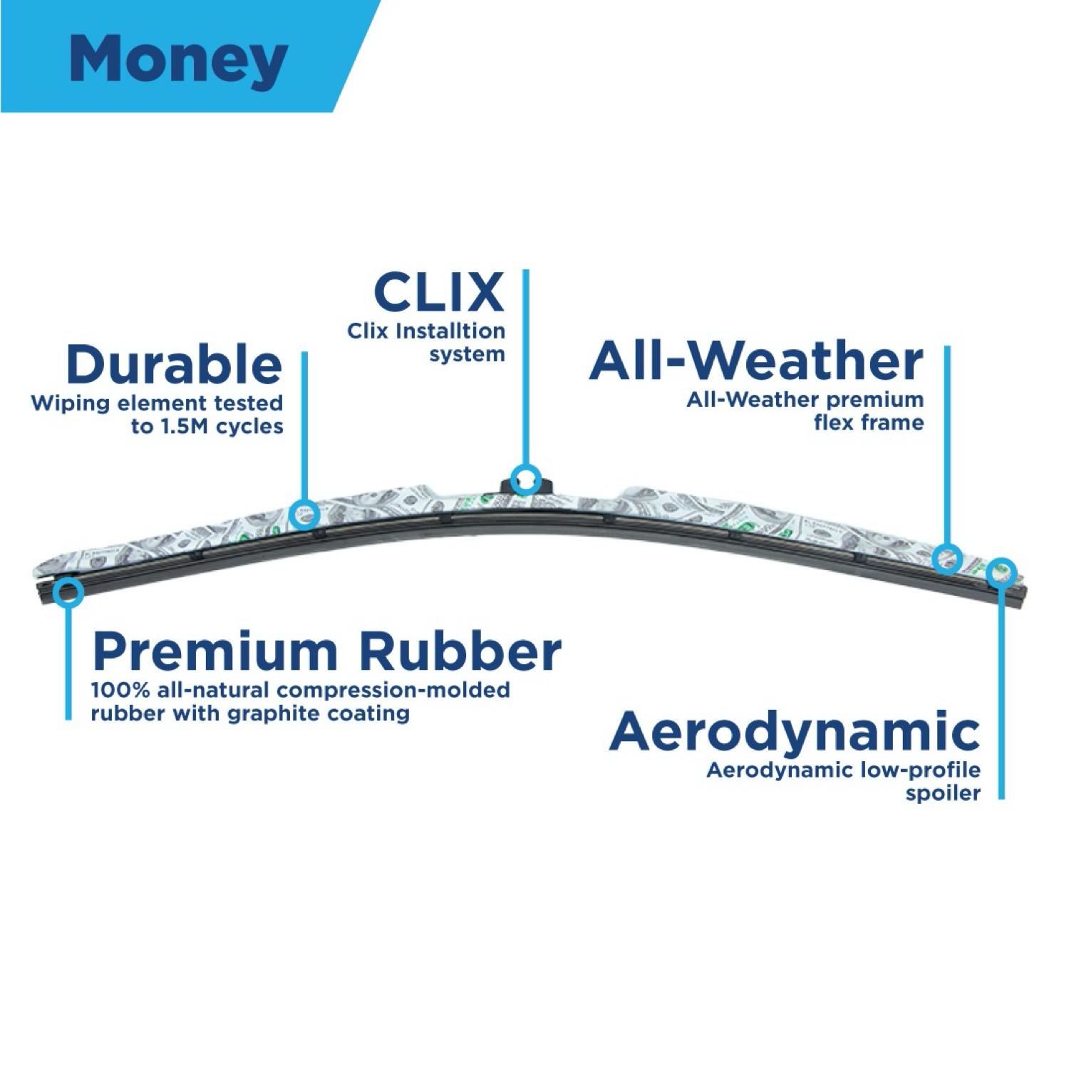 CLIX Wipers Money 20in All Weather Interchangeable Wiper Blade