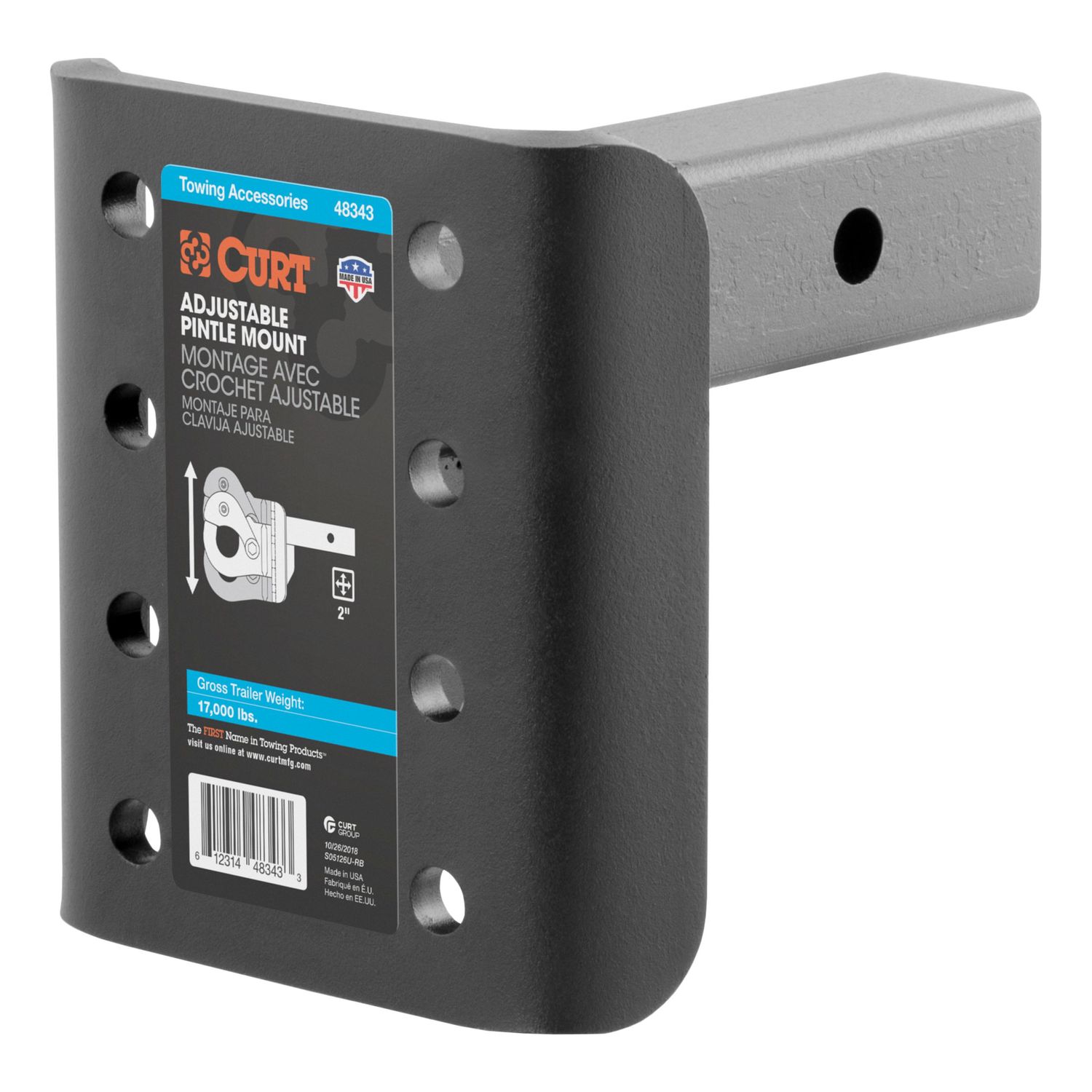 CURT 7 1/4in X 6in 17000lbs Adjustable Pintle Mount