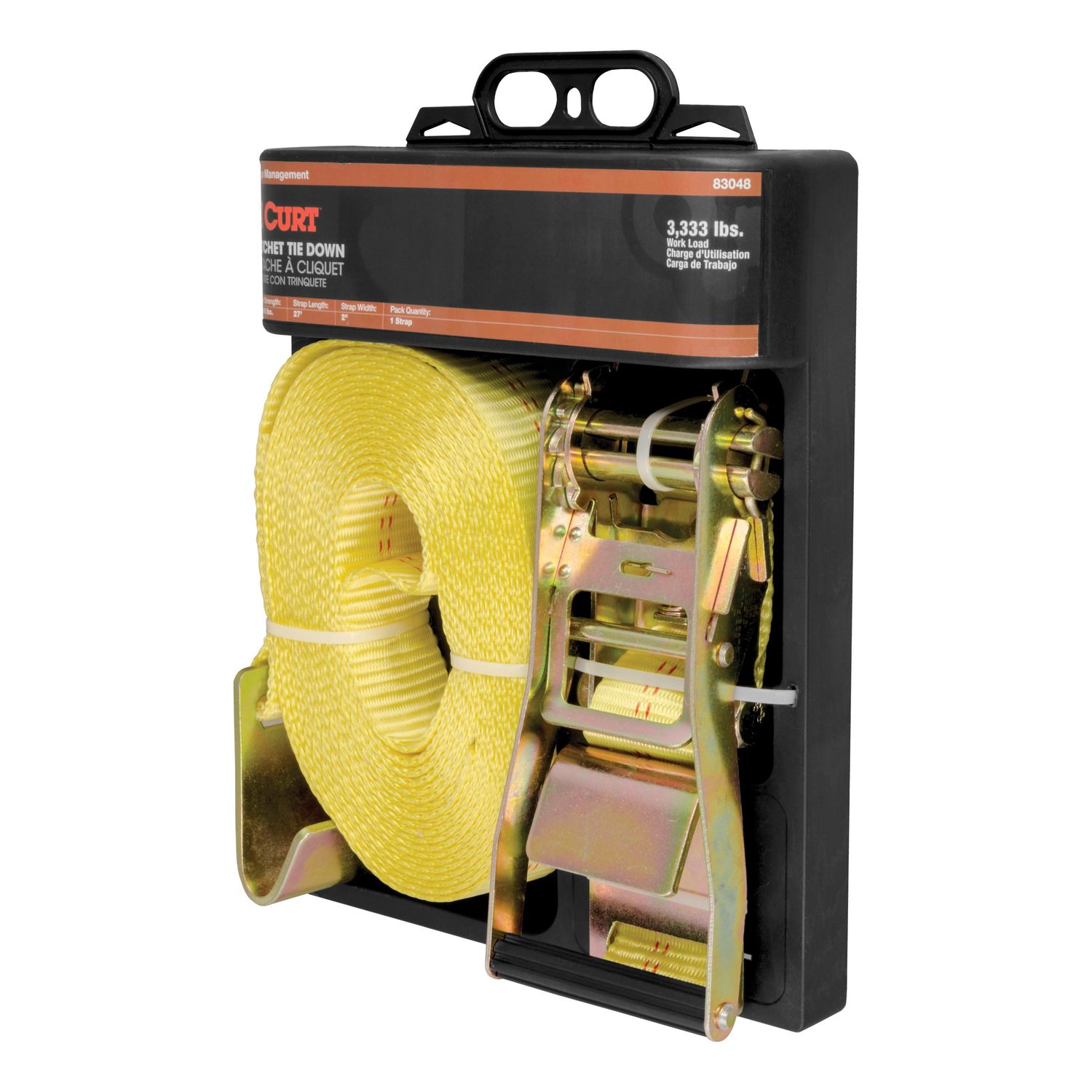 Curt 27ft Yellow Cargo Strap with Flat Hooks