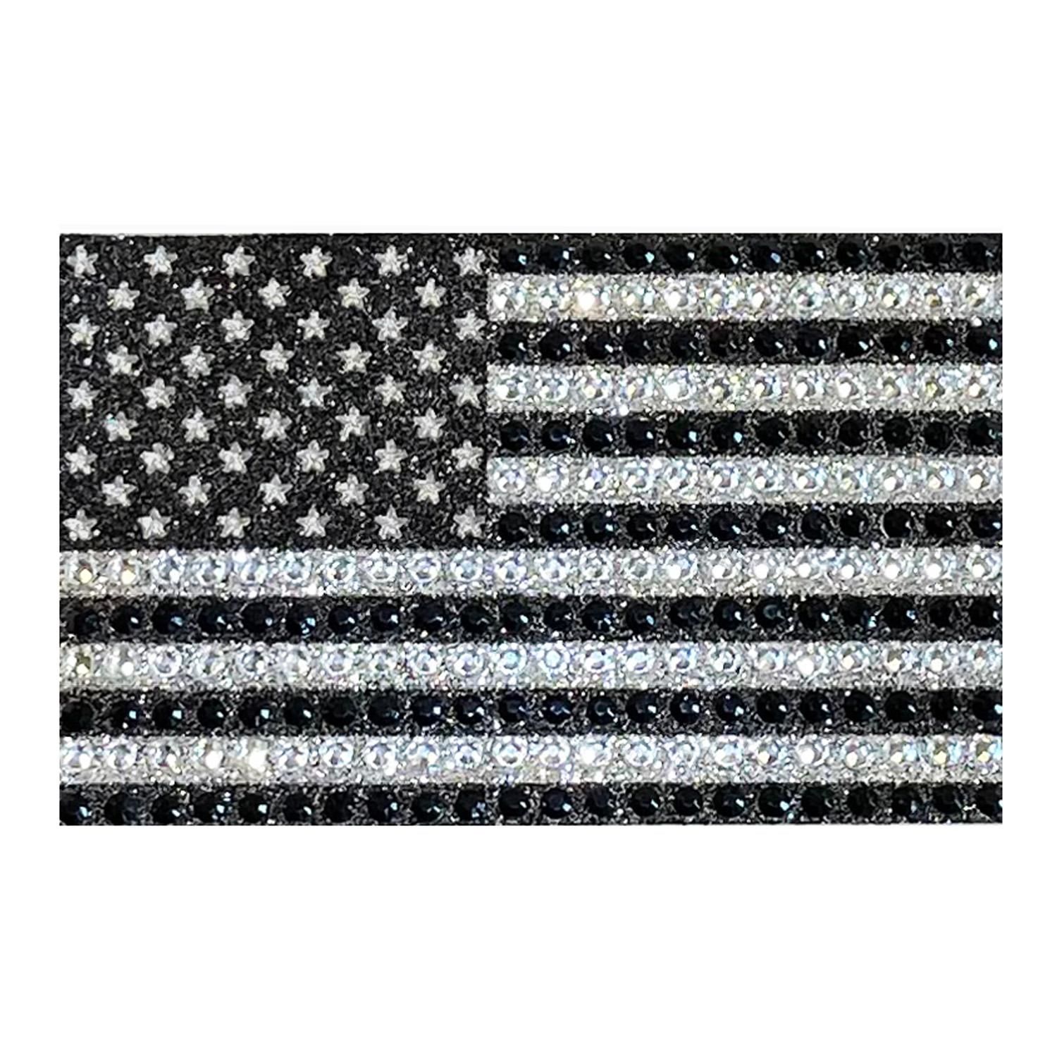 Crystal Heiress American Flag Black and Silver Bling Rhinestone Decal
