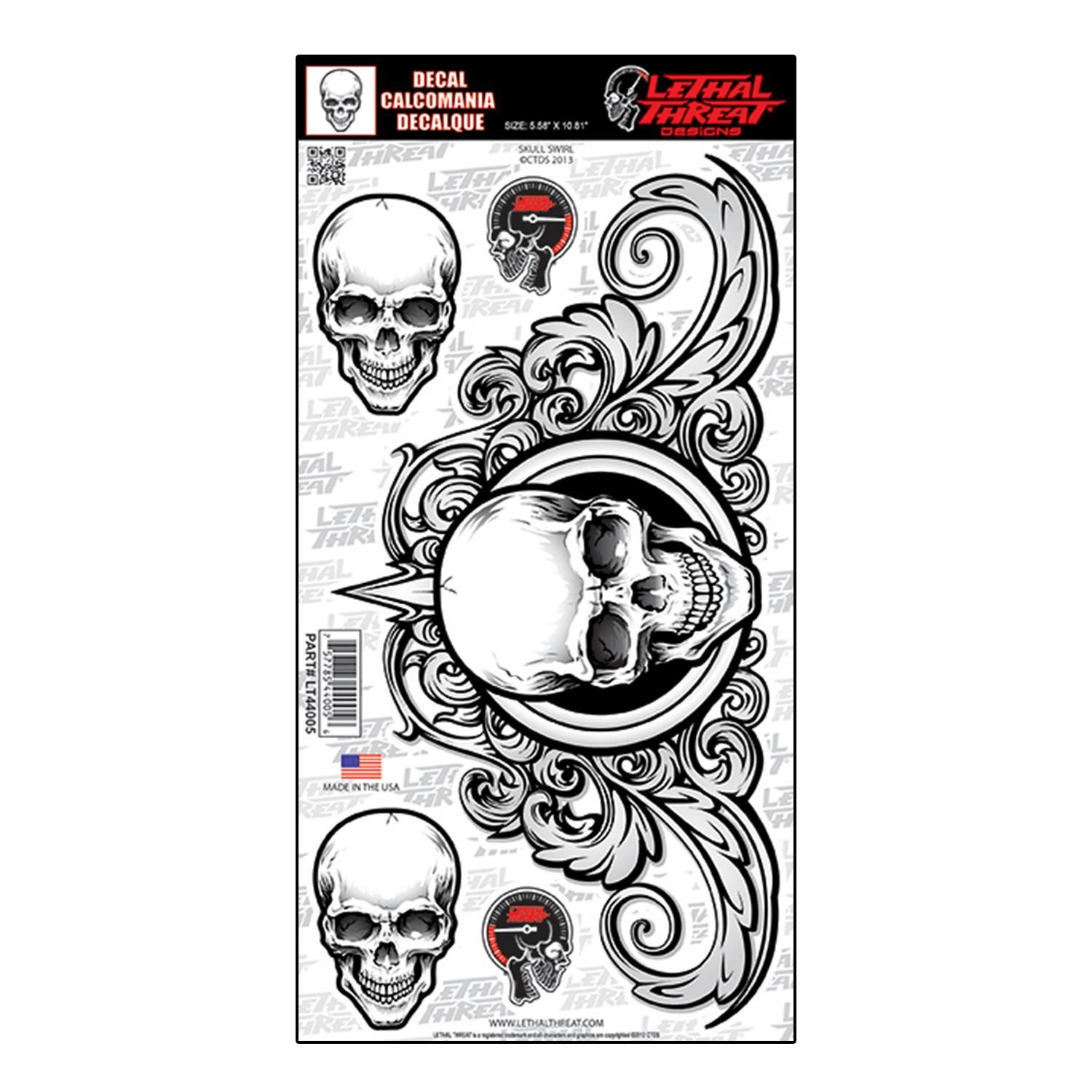 Lethal Threat 6in X 12in Swirl Skulls Decal