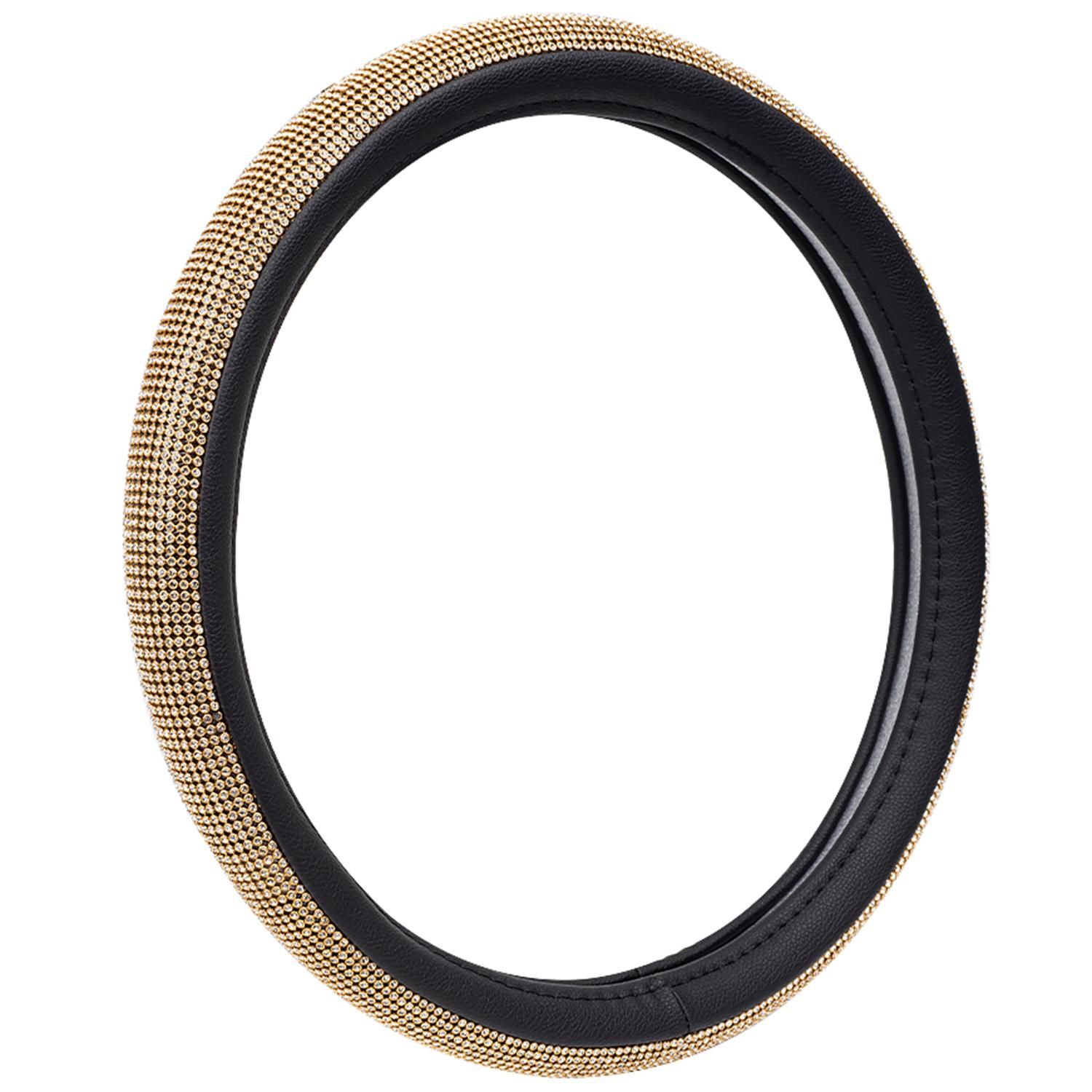 Pro Elite Steering Wheel Cover Black Gold Rhinestones Flexible Core