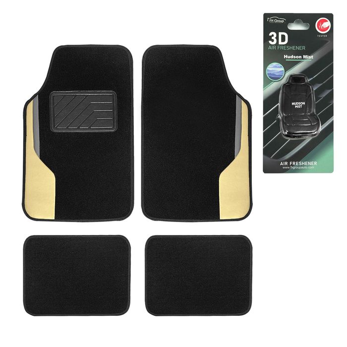 FH Group Non Slip Carpet Liner Car Floor Mat Set with Faux Leather Accent