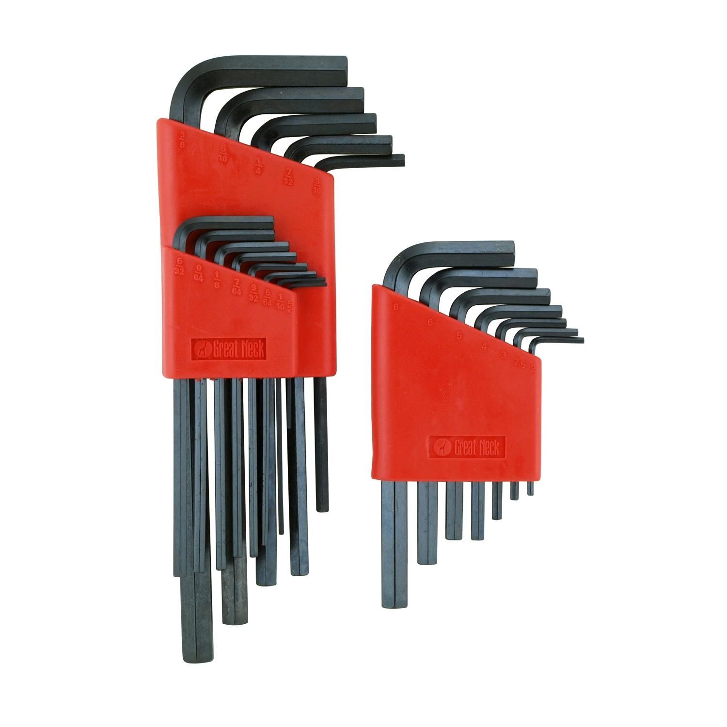 Great Neck SAE and Metric Hex Key Set with Holder 20 Piece
