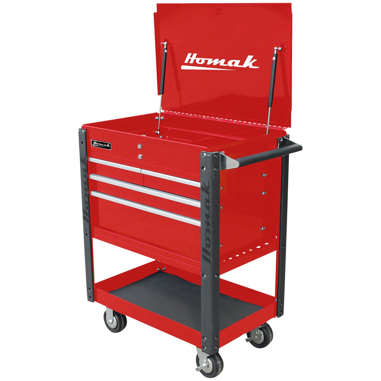 Homak 35in Red Professional 4 Drawer Flip Top Service Cart