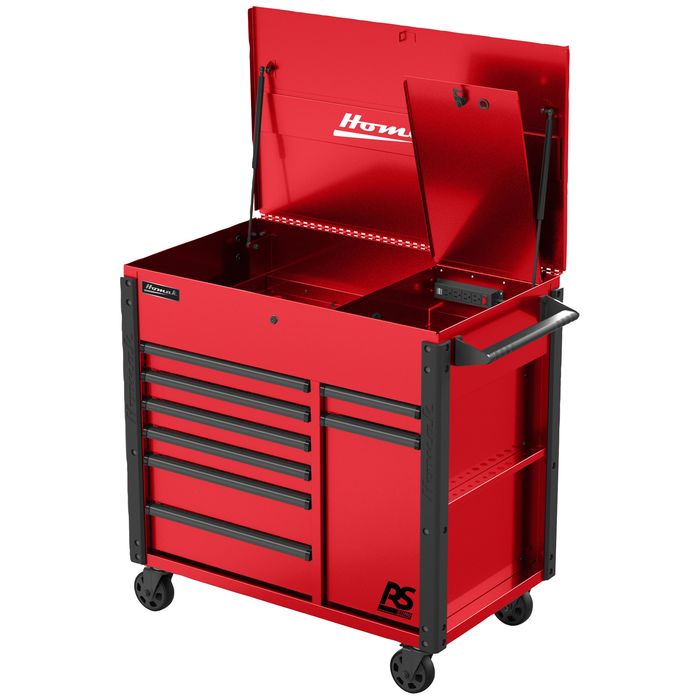 Homak 44in Red RSPro Flip Top 8-Drawer Power Service Cart