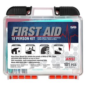 SAS Safety 10 Person, Plastic Box First Aid Kit