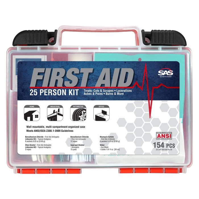 SAS Safety 25 Person, Plastic Box First Aid Kit