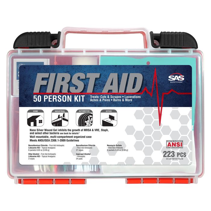 SAS Safety 50 Person, Plastic Box First Aid Kit