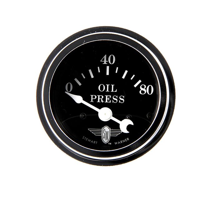 Stewart Warner Black 2 1/16in 0-80 PSI Electric Oil Pressure Gauge