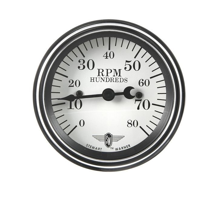 Stewart Warner 3 3/8in 0-8,000 RPM White Electric Tachometer