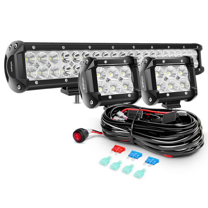 Nilight 20in 126 Watts Combo Light Bar 4in Flood LED Pods 2 Piece with ...