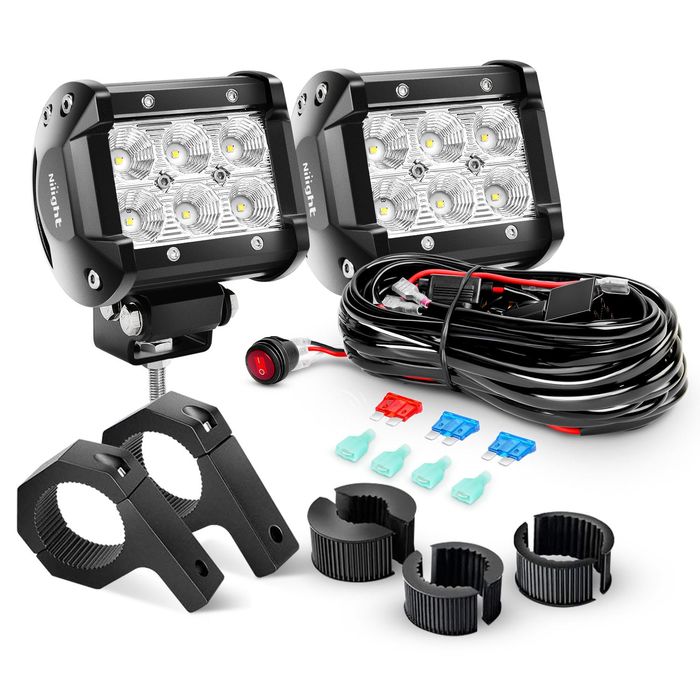 Nilight 4in 18 Watts Flood LED Pods with Horizontal Bar Clamp and 12 ...