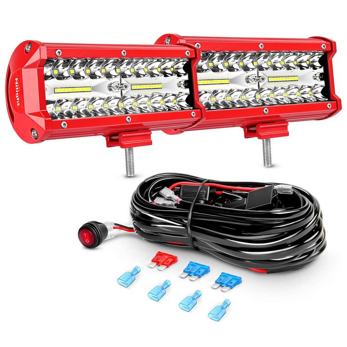 Nilight 6.5in 40 LED Combo LED Light Bar with 12 Volt 16AWG Red Housing ...