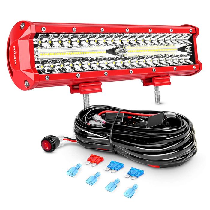 Nilight 12in 100 LED Combo LED Light Bar Red Housing 12 Volt with 16AWG ...