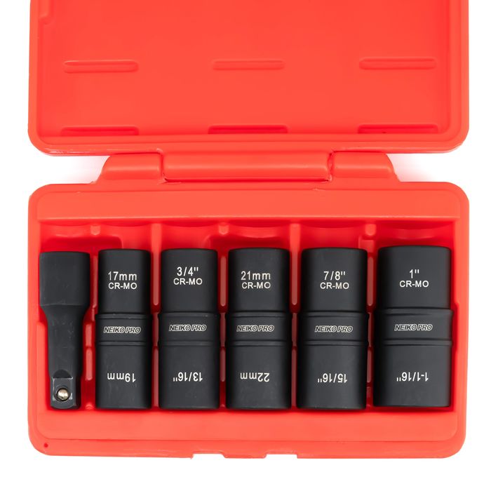 NEIKO 1/2in Drive SAE and Metric Deep Impact Flip Socket Set 6 Piece