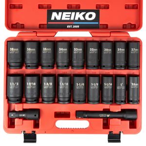 NEIKO 3/4in Drive SAE and Metric Deep Impact Socket Set 20 Piece
