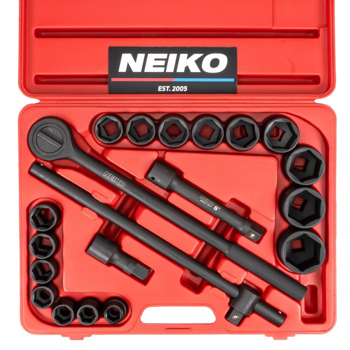 NEIKO 3/4in Drive SAE Shallow Impact Socket Set 21 Piece