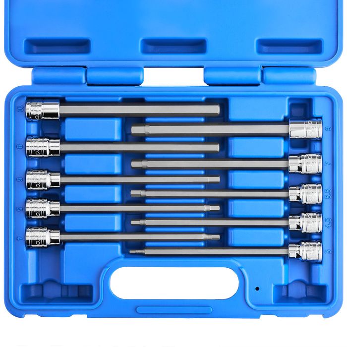 NEIKO 3/8in Drive Metric Extra Long Allen Hex Bit Socket Set 10 Piece