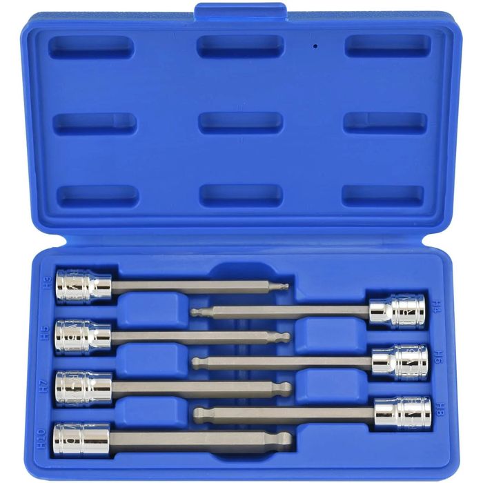 NEIKO 3/8in Drive Extra Long Ball End Metric Hex Bit Socket Set 7 Piece