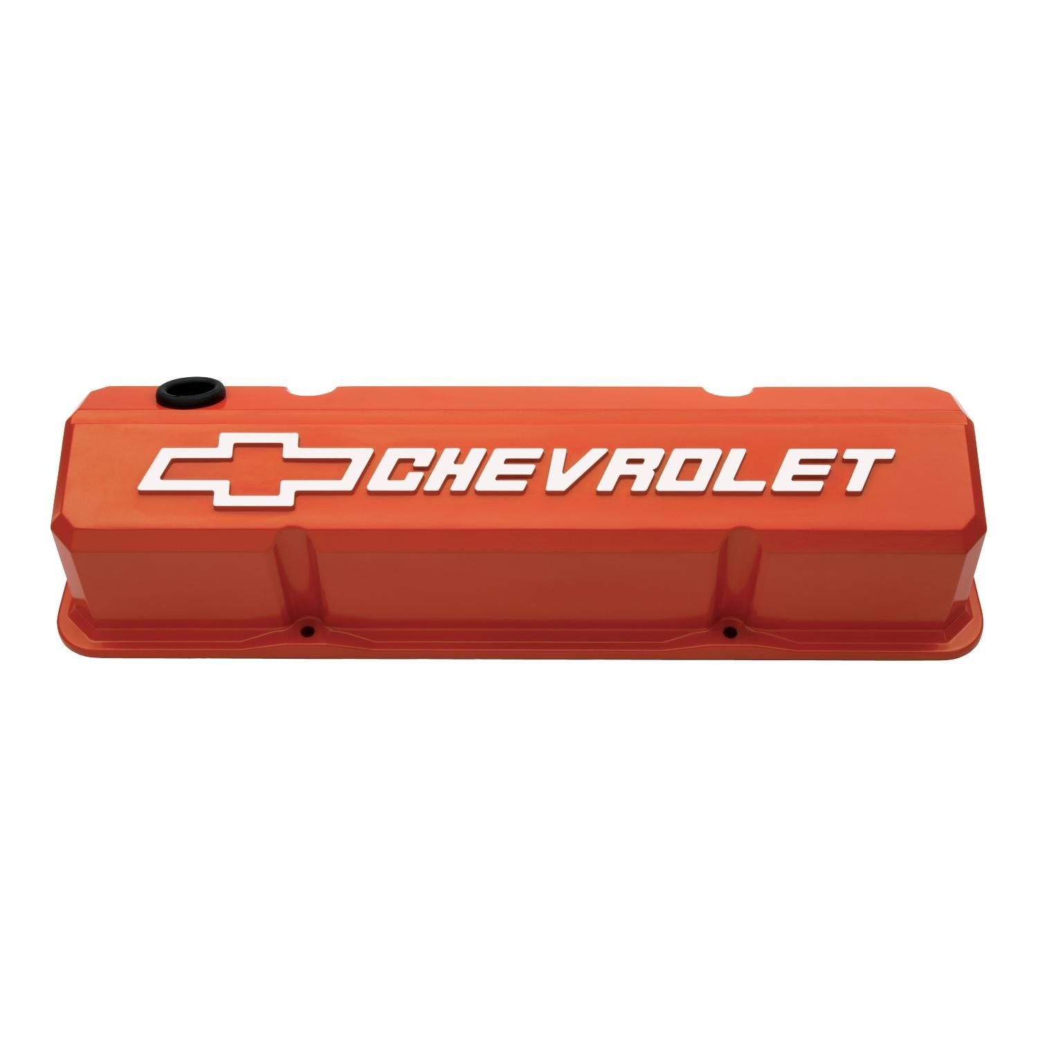 Proform Orange Valve Cover with Raised Bowtie Logo for Chevy Small Block