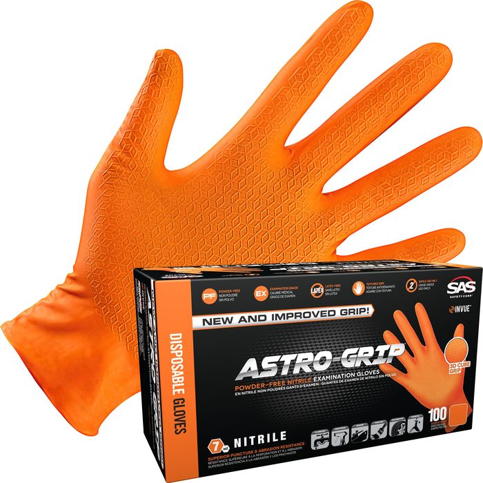 SAS Safety Astro-Grip Orange Nitrile Disposable Gloves, Medium, 100 Count