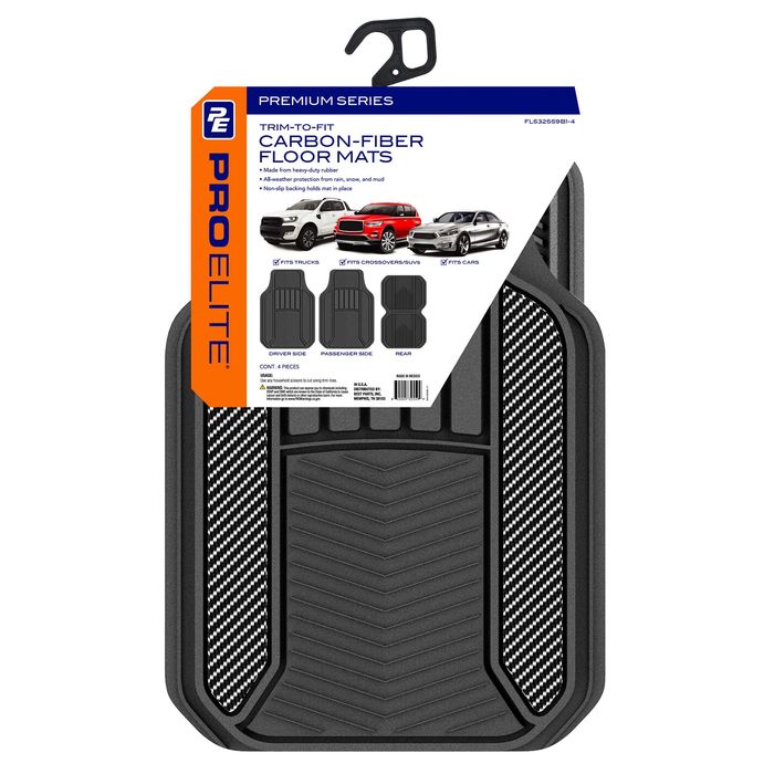 ProElite Black Carbon Fiber Rubber Floor Mat 4 Piece