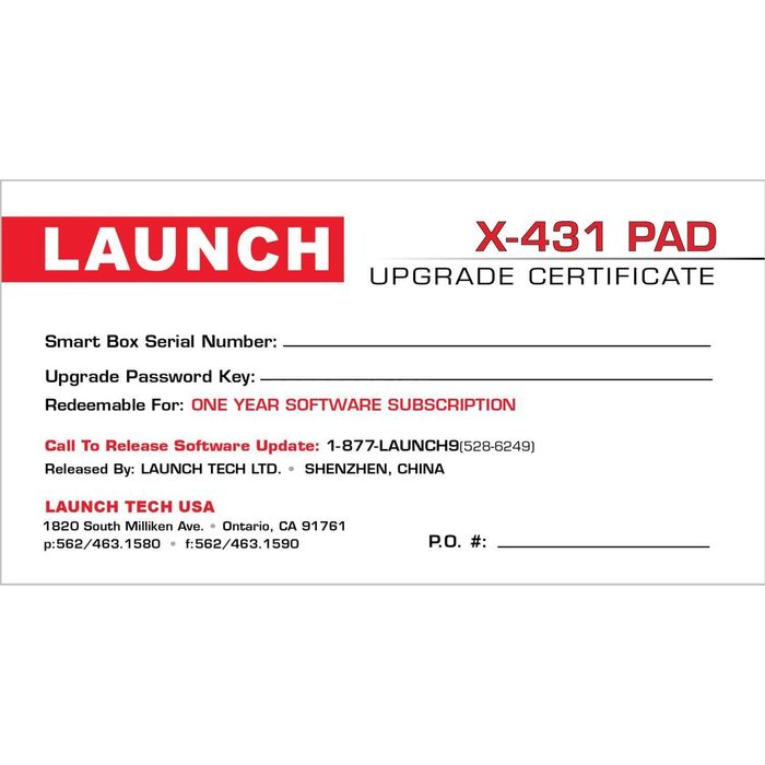 Launch Tech USA Tool Upgrade Certificate