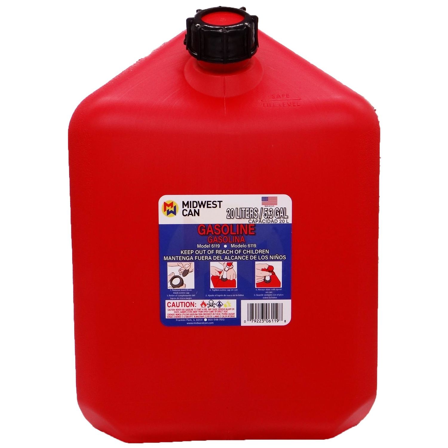 Midwest Can Contenedor de gasolina de 5 galones
