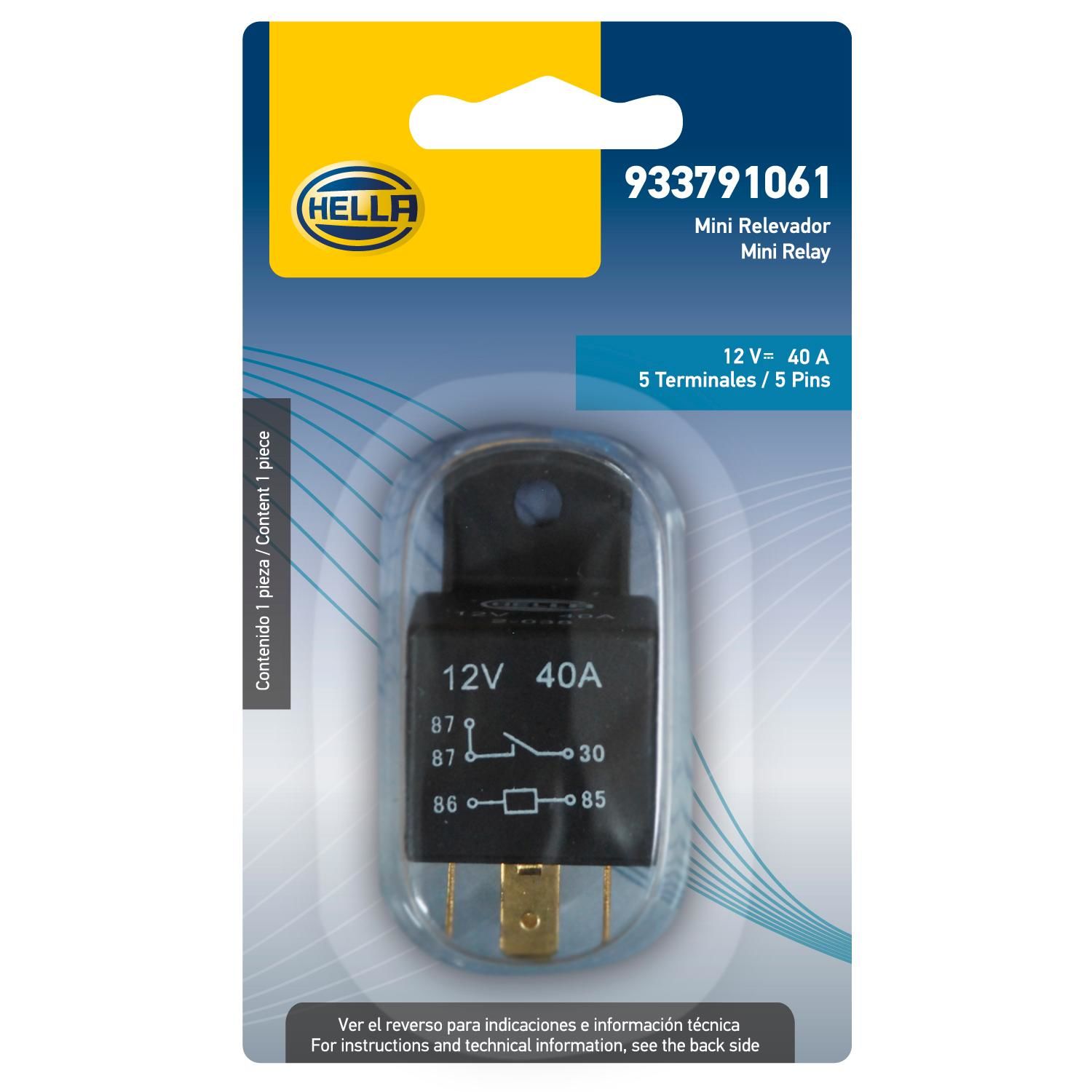Hella Relé con 5 pines, de 12 voltios, 40 amps